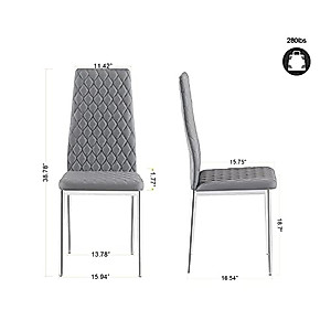 Hommoo PU Leather Dining Chairs Set of 6 Modern Kitchen Chairs with Grid Pattern and Electroplate Solid Metal Legs Armless Side Chairs for Home Living Room Kitchen Dining Room Grey