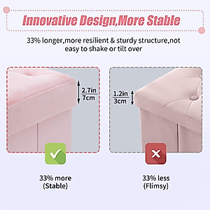 BRIAN & DANY 43 Inches Folding Storage Ottoman Bench, Velvet Ottoman with Storage for Living Room, Long Shoes Bench,Flannelette Footrest Benches Seat (Pink)