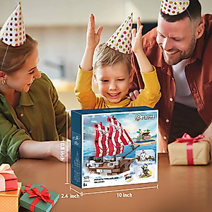 Finebely 3in1 Pirate Ship Building Set with Treasure Island, Toy Pirates Island Building Kit, Outpost with Slide and Seesaw, Creative Playset Pirates Themed Gifts for Boys Ages 6 Years and up, 260 Pcs