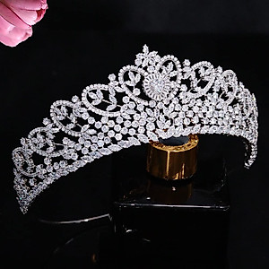 Jorsnovs Wedding Crowns for Bride Cubic Zirconia Tiaras Bridal Diamond Headpieces Corona De Novia Quinceanera Zircon Headband