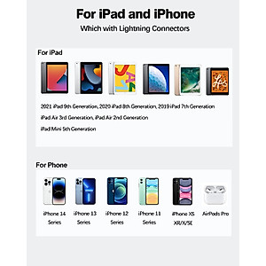 20W Dual Port Fast Charger for iPad 9th 8th 7th Generation 10.2 inch, iPad Air 3/2, iPad Mini 5, Foldable Wall Charger with 6.6ft USB-C to Lightning Fast Charging Cable