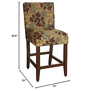 HomePop Upholstered Counter Height Barstool, 24-inch, Brown and Sage Chenille