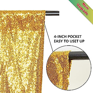 New Upgrade Gold Sequin Backdrop Curtain, WISPET Thick Glitter Curtain Panels, 4FTx7FT Gold Sparkly Sequence Parties Wedding Photography Background Drapes