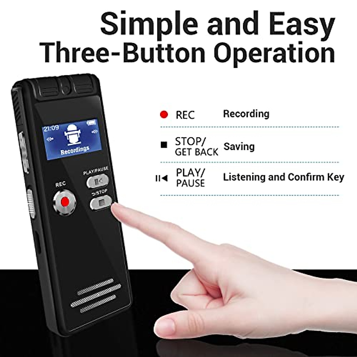 Small Digital Voice Recorder Voice Activated Recorder 16GB Rechargeable Audio Recorder microSD Expansion Tape Recorder Recording Device for Lectures, Meetings,Interview