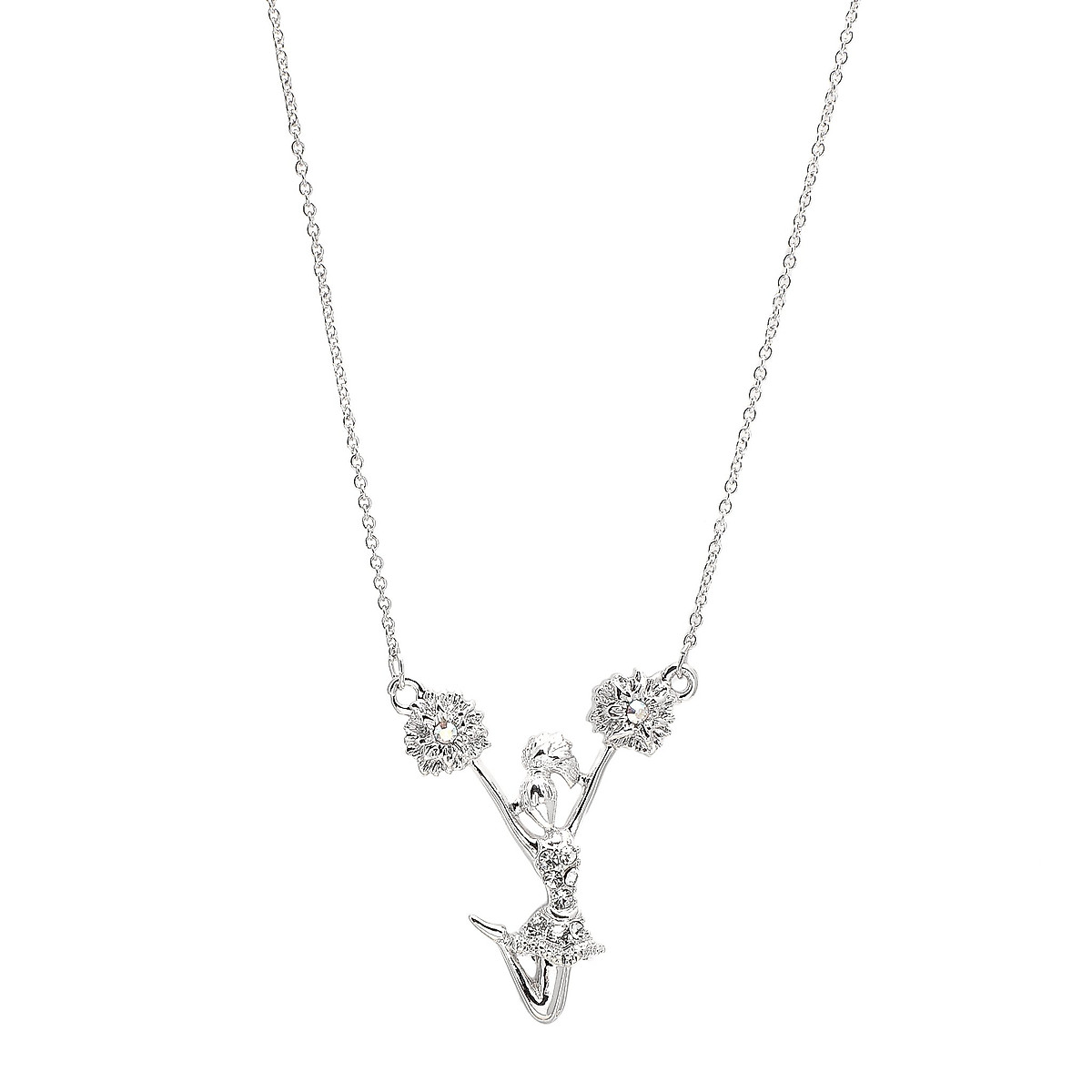 Spinningdaisy Crystal Cheerleader Charm Necklace (Cheerleader With Pom poms)