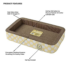 Petrageous 13079 Jerrys Rectangular Corrugated Cat Lounge Scratcher 20-Inch Long 12-Inch Wide 3.5-Inch Tall with Cat Nip is Great for Cats, Yellow