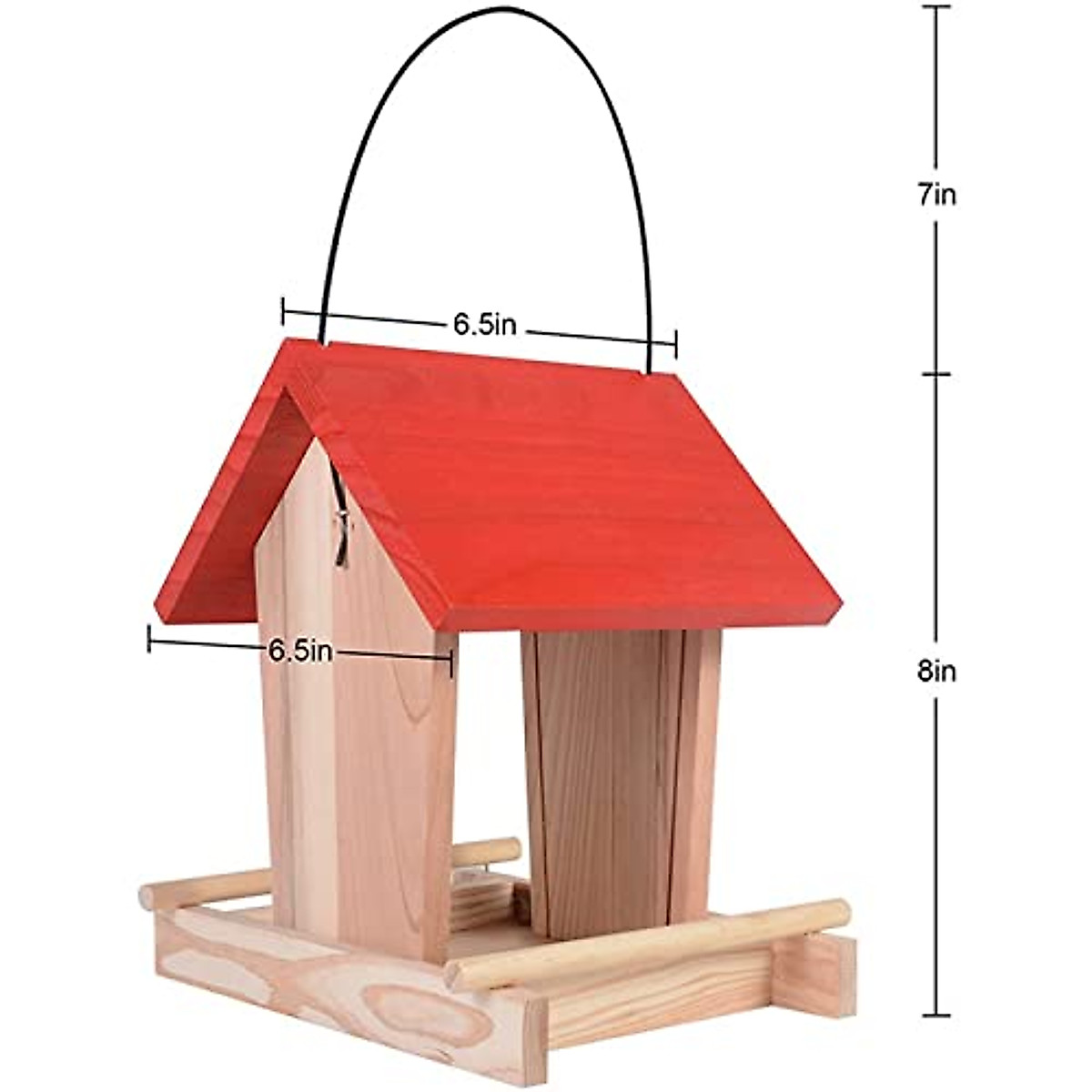 Wooden Bird Feeders for Outdoors Hanging, Hanging Wild Birdfeeder, Large Capacity Weatherproof Window Bird Feeder, Patio Garden Decoration with Drainage Hole (red Pine)