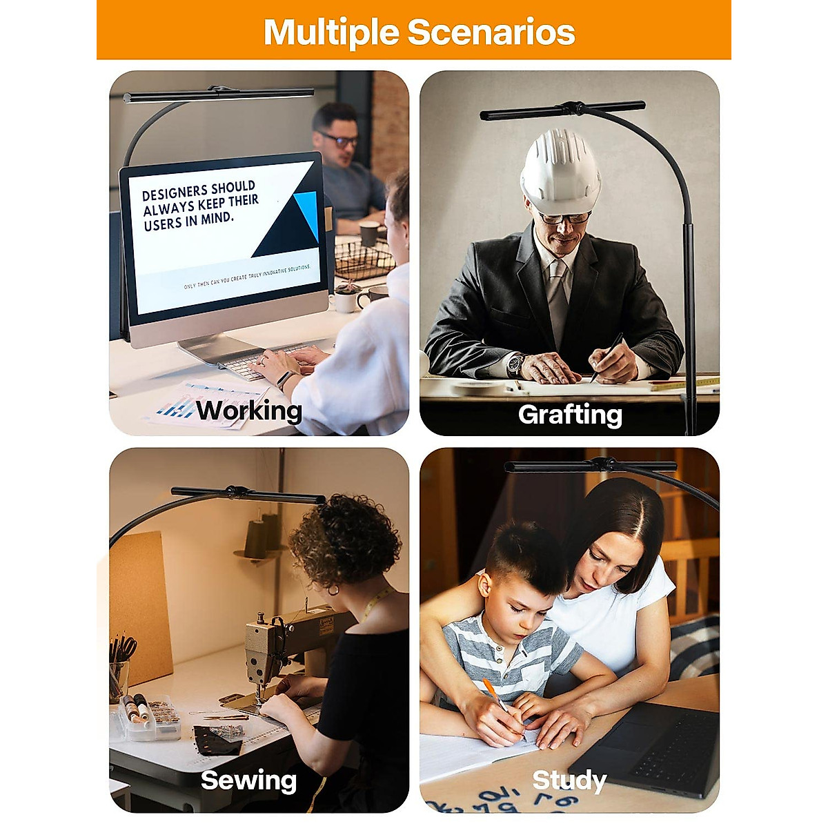 ACNCTOP Desk Lamp for Office Home - Eye-Caring Architect Task Lamp 25 Lighting Modes Adjustable LED Desk Lamp Flexible Gooseneck Clamp Light for Workbench Drafting Reading Study (Black)