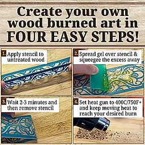 Wood Burning Gel and Mini Squeegee - Made in USA - 4 OZ Wood Burning Paste for Crafting, Drawing and DIY Arts and Crafts - Mini Squeegee Included - Creates Beautiful Art in Minutes