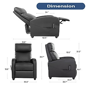 FONTOI Living Room Recliner Chair, Massage Single Sofa Adjustable Home Theater Seating with Thick Cushion and High Back Padded Backrest, 28.7D x 25.9W x 38.7H in, Black