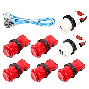 Fosiya 7X Arcade Buttons 30mm Happ Type Standard Push Buttons Switch with 20cm Buttons Cable for Arcade Joystick Arcade1up Games Console (Red)