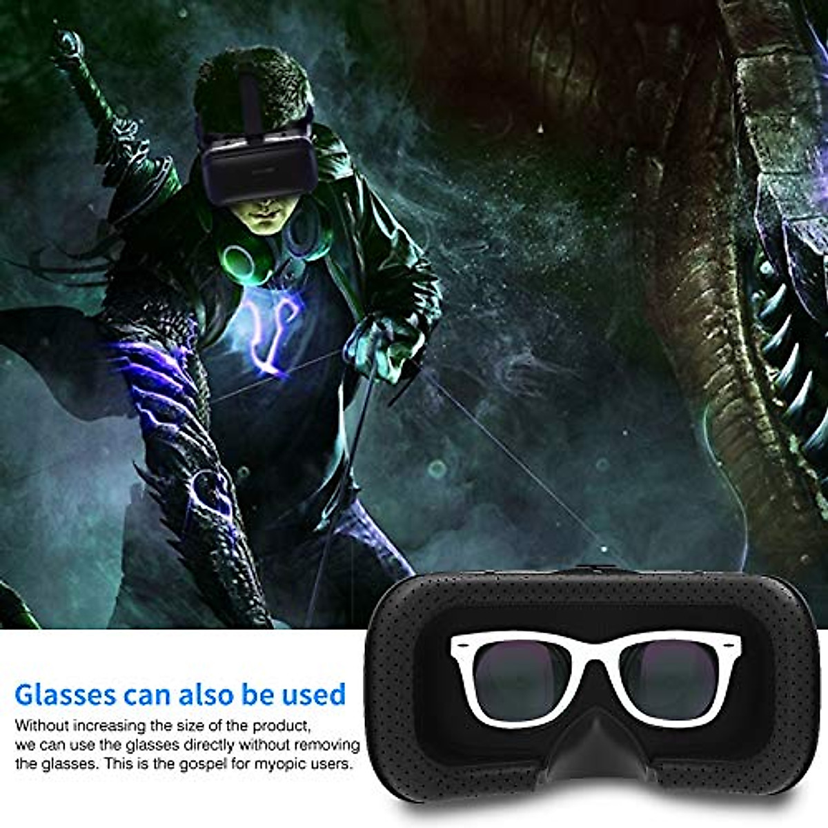 DLseego VR Headset Design for iPhone & Android Phone, Remote Controller 3D Glasses Goggles HD Virtual Reality Headset Comfortable Adjustable Distance for Phones 4.7-6.53inch -Black