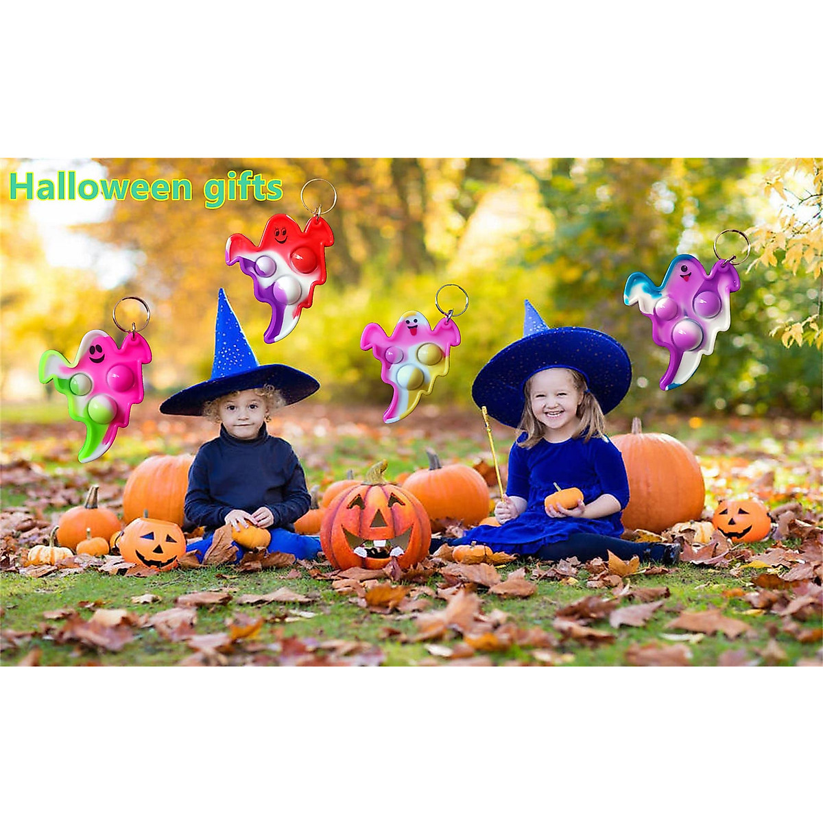 HOZKEAP 24 Packs Bulk Halloween ghost Fidget Bubble Mini Pop Keychain，Small Birthday Party Favors Supplies and Student Prizes