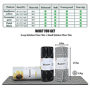 Gray Kitchen Mats for Floor,PVC Cushioned Anti-Fatigue Comfort Mat,2 Piece 0.47in Super Thick Kitchen Rugs【59In】 for Kitchen Sink Office Laundry Room