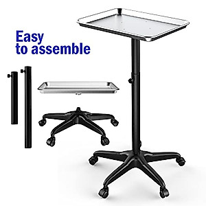 Salon Tray-Salon Instrument Tray on Wheels, Rolling Tray Adjustable Height Salon Cart, Dental Carts,Hairdresser Cart, Silver.