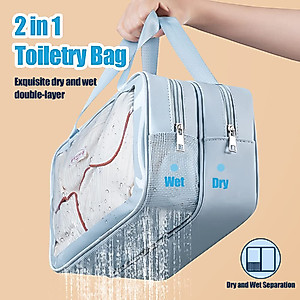 YIMIKE Travel Toiletry Bag, 2 in 1 Large Clear Makeup Bags,Cosmetics Bag,Transparent Skin Care Bag for Toiletries,Waterproof & Draining,PVC Toiletry Organizer Thickened Wash Bag for Women Men