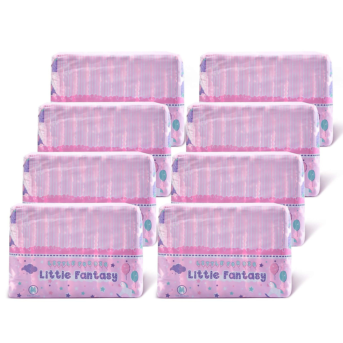 Littleforbig Adult Printed Diaper 80 Pieces (8 Packs) - Little Fantasy (Medium 28"-38")