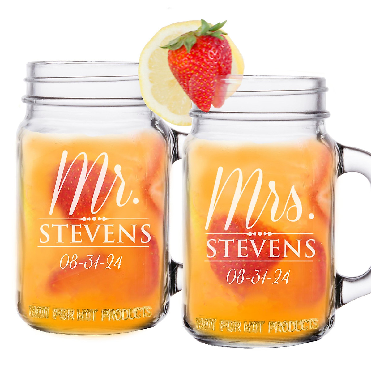 My Personal Memories Set of 2 Mr and Mrs Personalized Mason Jar Glasses - Engraved, Custom, Monogrammed Barware Glassware Gifts