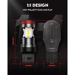Torchbeam 7440 7443 LED Bulb Xenon White 6000k T20 Wedge 7441 7444 992 Backup Reverse Light LED Bulbs with Projector（Pack of 2）