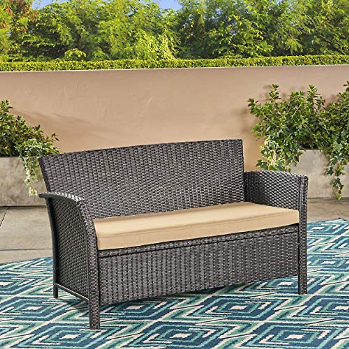Christopher Knight Home Tori Outdoor Wicker Loveseat, Brown and Tan