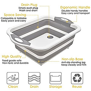 Acelane Collapsible Cutting Board, Foldable Chopping Board with Colander, Multifunctional Vegetable Washing Basket Silicone Dish Tub Storage Basin, for Home Sink Camping Hiking BBQ Picnic RV Travel