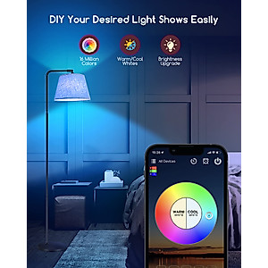 RGBWW Arc Floor Lamp for Living Room, Compatible with Alexa, Google Home, 2700K-6500K Dimmable Smart LED Lamp with Remote & WiFi APP Control, 67" Tall Modern Standing Lamp for Bedroom, Office (Black)