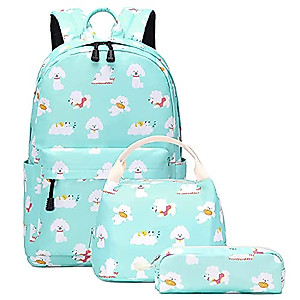 ecodudo Lightweight Kids Puppy Dog Puppy Print Backpack Girls School Backpacks Boys Bookbags with Lunch Bag (Teal Puppy 1)