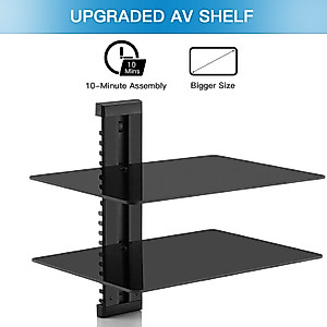 PERLESMITH Floating Wall Mounted Shelf Double AV Shelf with Strengthened Tempered Glasses for DVD Players,Cable Boxes, Games Consoles, TV Accessories - Holds up to 16.5 lbs PSDSK2-1