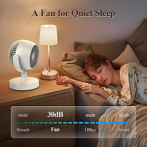 WITHOUSE Desk Fan for Bedroom, Mini Portable Air Circulator, Rechargeable Small Desk Fans Battery Powered with 5 Speeds, Oscillating and Powerful, Floor Fan for Whole Room Home Office