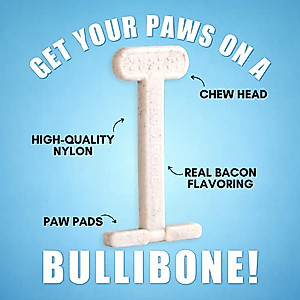 Bullibone Nylon Dog Chew Toy Nylon Bone - Improves Dental Hygiene, Easy to Grip Bottom, and Permeated with Flavor (Bacon, Large - 2 Pack)