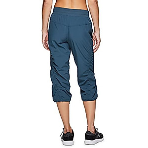 RBX Women's Stretch Woven Lightweight Body Skimming Drawstring Capri Pant Vista Teal XL