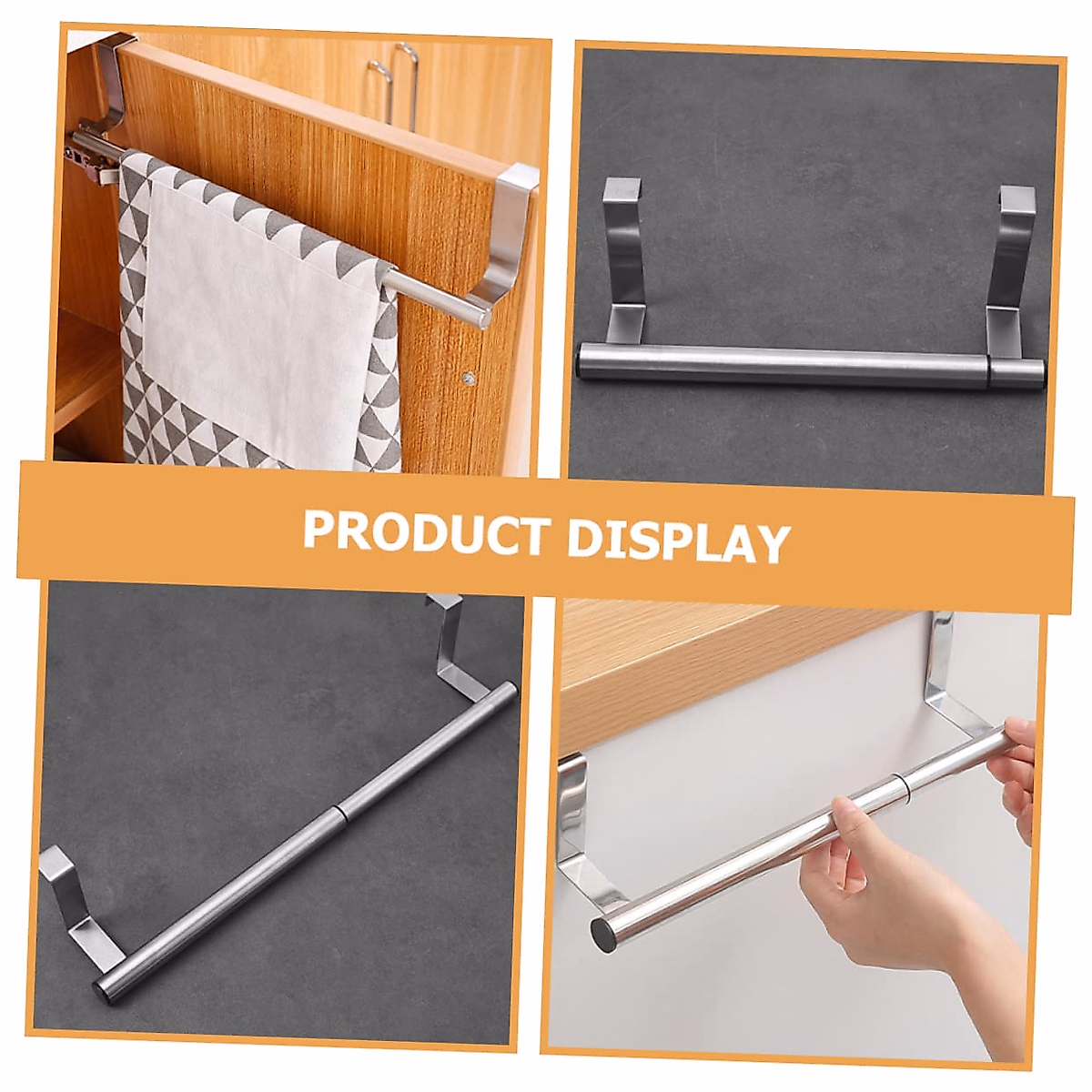 FELTECHELECTR Telescopic Towel Rack Cabinet Door Towel Holder Household Towel Rack Towel Single Bars Kitchen Towel Shelf Over Cabinet Towel Bar Metal Towel Bar Storage Stainless Steel Cupboard