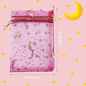 100 Moon Stars Drawstring Organza Present Bags, Moon Star Organza Jewelry Gift Pouch Candy Pouch Drawstring Wedding Favor Bags (Color mixing, 3.5 x 4.7 inch)