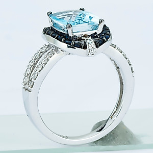 1/3 Carat Diamond, Blue Topaz and Sapphire Halo Engagement Ring for Women in 14k White Gold (G-H, VS2-SI1, cttw) Promise Anniversary Ring Size 8 by LeVian