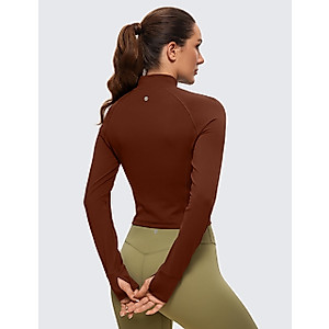 CRZ YOGA Women's Butterluxe Long Sleeve Workout Shirts Half Quarter Zip Sweatshirt Athletic Crop Tops Collared T-Shirts Jujube Brown Small