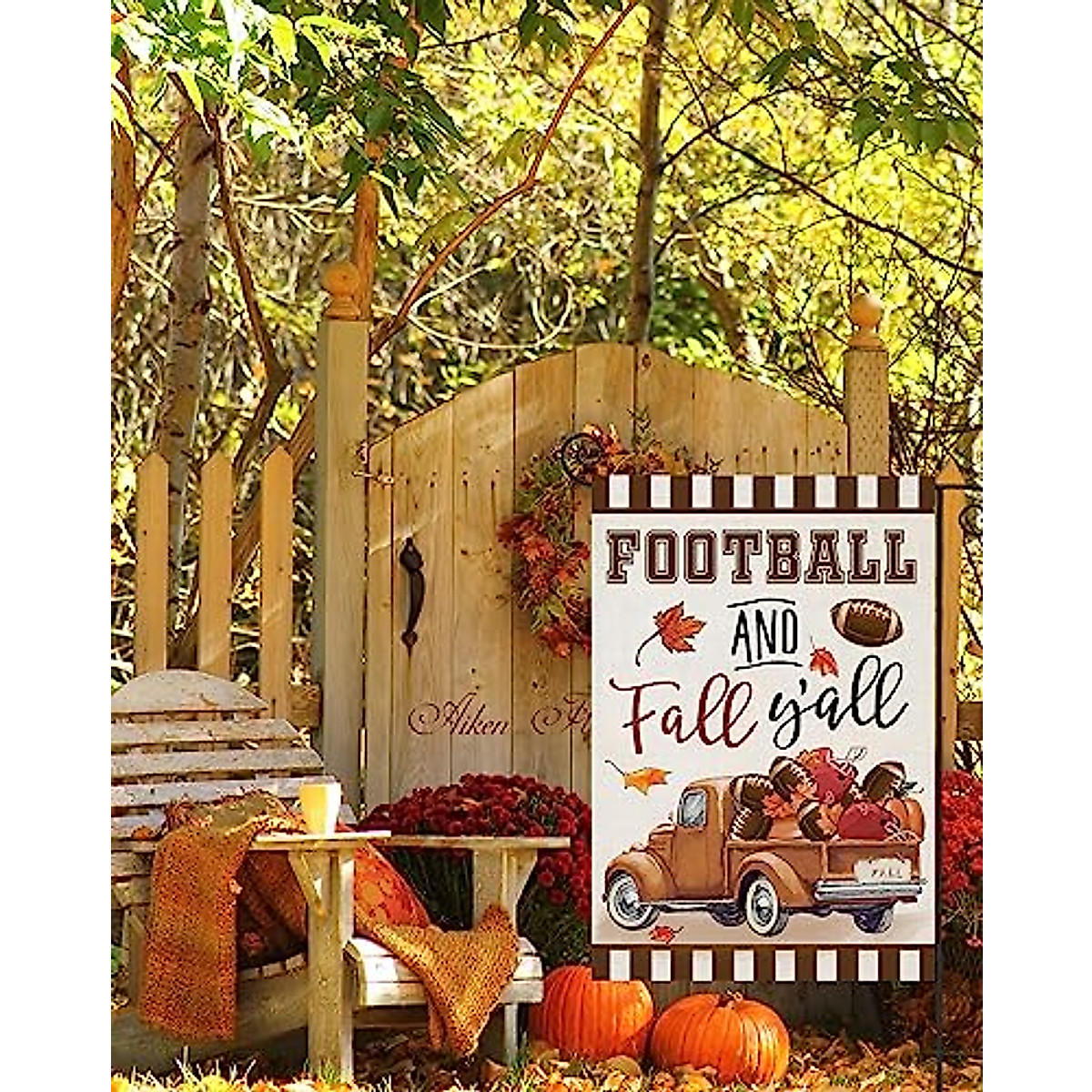 Welcome Fall Garden Flags for Outside Decorations, FOOTBALL and Fall Y'all Truck with Maple Leaves Small Yard Flag, Harvest Autumn Thanksgiving Seasonal Farmhouse Holiday Outdoor Decor 12x18 Inch Vertical Double Sided