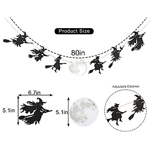 Halloween Witch Full Moon Garland - Wood Witches Banner, Halloween Spooky Fireplace Decor, Autumn Home Decor