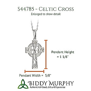 Biddy Murphy Claddagh Celtic Cross Necklace for Women, 925 Sterling Silver, Traditional Emerald Green CZ Cubic Zirconia, Imported from Ireland, 3/4" W x 1 1/8" H
