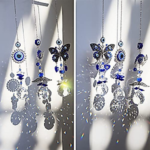 3pcs Evil Eye Suncatchers with Crystal Prism Balls for Window Hanging Sun Catcher Decor Blue Eyes Suncatcher Rainbow Maker Pendant Ornament for Home Garden Charm Craft Gift