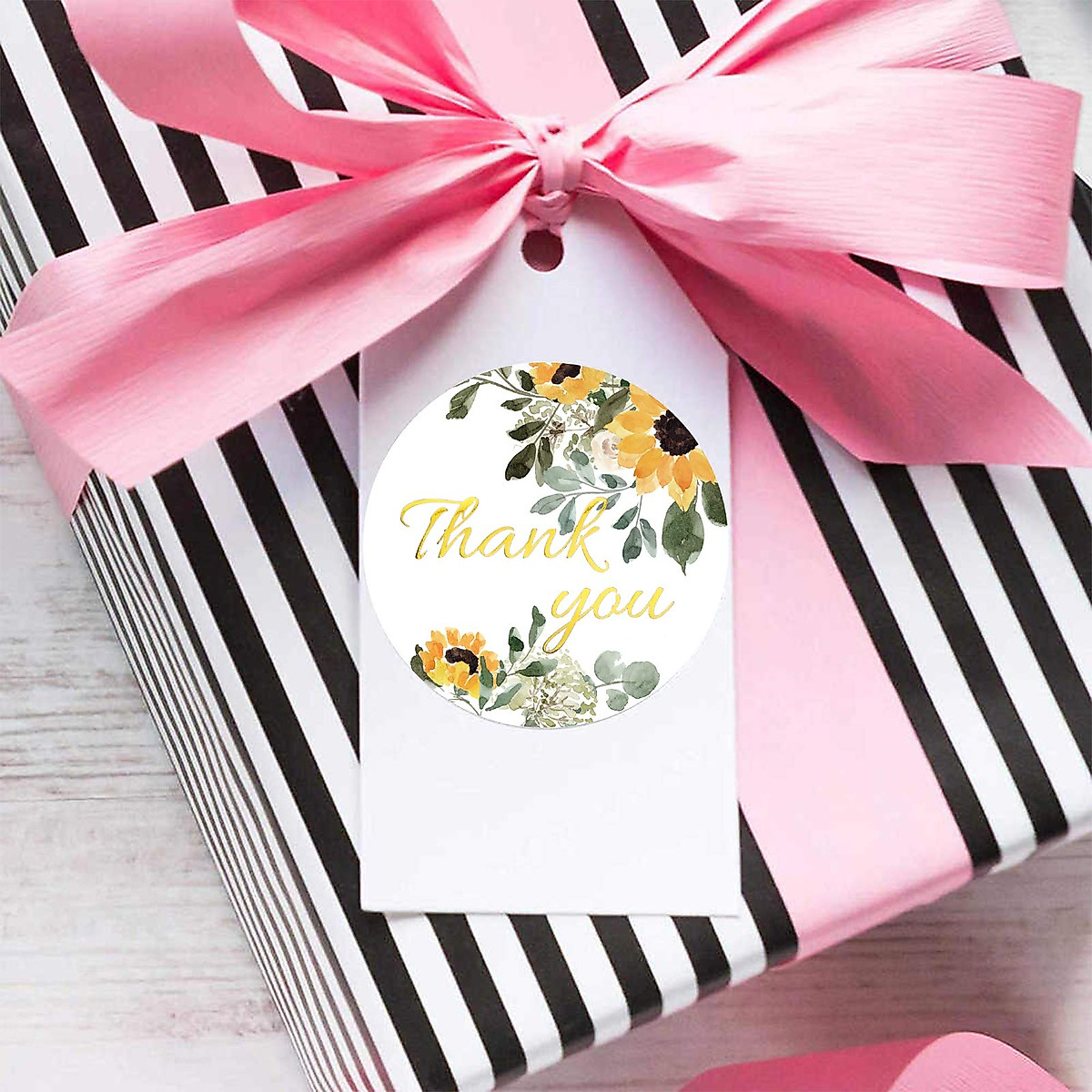 BIOBROWN Shipping Stickers Thank You Gold Foil Sunflower Painting Gift Wrap Stickers, Business Stickers 2 x 2 Inch-500 Total Labels