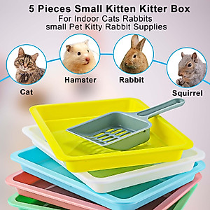 5pcs Kitten Litter Box, 9.65x7.28x0.98 inch Small Cat Litter Box with Litter Spatula Shallow Litter Pan Plastic Litter Tray Portable Cat Waste Tray Kitten Boxes for Indoor Cats Low Entry (5 Colors)