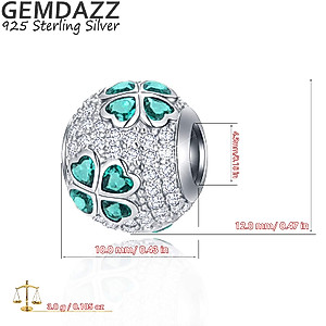 Sparklig Pave Green 4 Leaf Clover Charms in 925 Sterling Silver, Irish Shamrock CZ Round Ball Beads fit Pandora St Patricks Bracelet, Gift for Mothers Day/Valentines