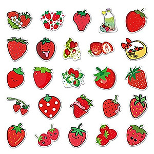 50 Pack Cute Strawberry Sticker Funny Red Strawberry Fruits Vinyl Decals Water Bottle Scrapbook Laptops Helmet Stickers for Kids Teens Girls(Strawberry)