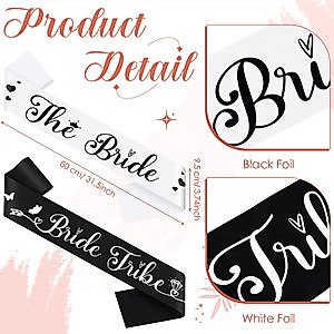 Newcotte 14 Pcs Bride Cowgirl Hat with Veil and Satin Sash Bachelorette Cowboy Hats Set for Wedding Party Bridal Shower Decor(White and Black)