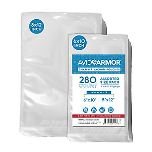 Avid Armor Chamber Machine Pouches 3.5mil, Pre-Cut Chamber Vacuum Sealer Bags, Heavy Duty Seal Pouch, BPA-Free Chamber Sealer, Assorted Size Pack, 6"x10", 8"x12" - Pack of 280