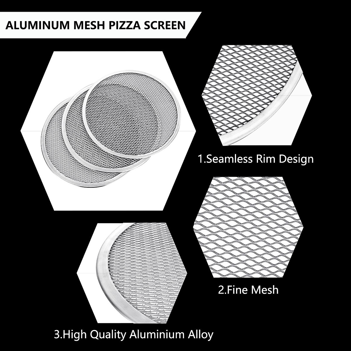 WOPPLXY 3 Pcs 12 Inch Pizza Screen, Restaurant-Grade Aluminum Alloy Pizza Baking Screen, Seamless Round Pizza Screen Non Stick Mesh Net Baking Tray Cookware Kitchen Tool For Oven, BBQ