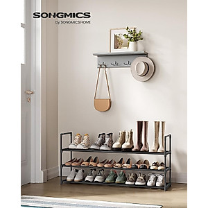 SONGMICS Shoe Rack, 3 Tier Shoe Organizer, Metal Shoe Storage Shelf for 18 Pairs of Shoes, Easy to Assemble, Entryway, Black ULSA033B01