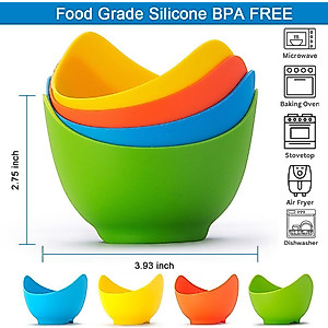 Egg Poacher, 4 Pack Egg Boiler Mold Cup, Poached Egg Cups with Ring Standers, Silicone Egg Poacher Cooker for Microwave Stovetop Air Fryer, with Extra Oil Brush, BPA Free