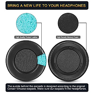 Upgrade Replacement Ear Pads for Corsair Virtuoso RGB Wireless SE Gaming Headset, Ear Cushion Compatible with Virtuoso XT, Durable Protein Leather, Softer Memory Foam, Added Thickness (Black)