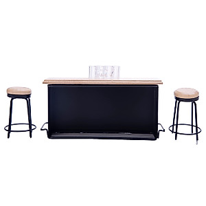 SUCCUNA Dollhouse Furniture Mini Wooden Pub Table Set Miniature Bar Counter Chairs with Tiny Wine Bottle Magazine for Home Desktop Craft Decor Props